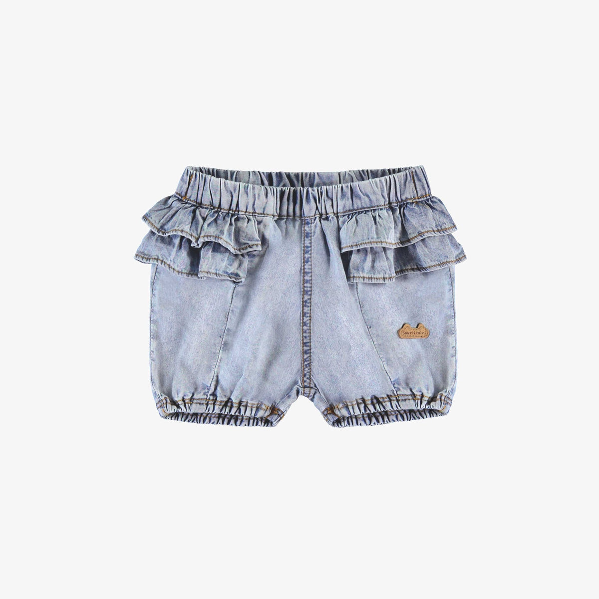 Pale Blue Short in Denim- Ruffles by Souris Mini – Pi Baby Boutique